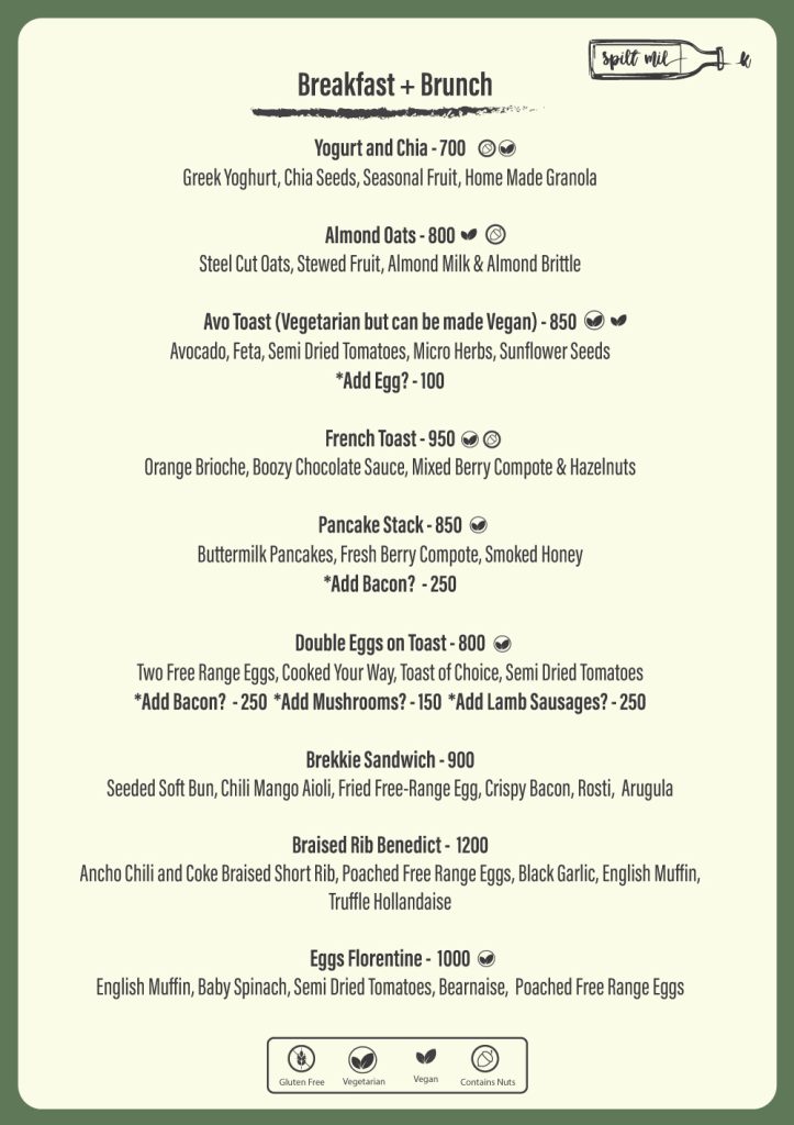 Spilt Milk – Menus